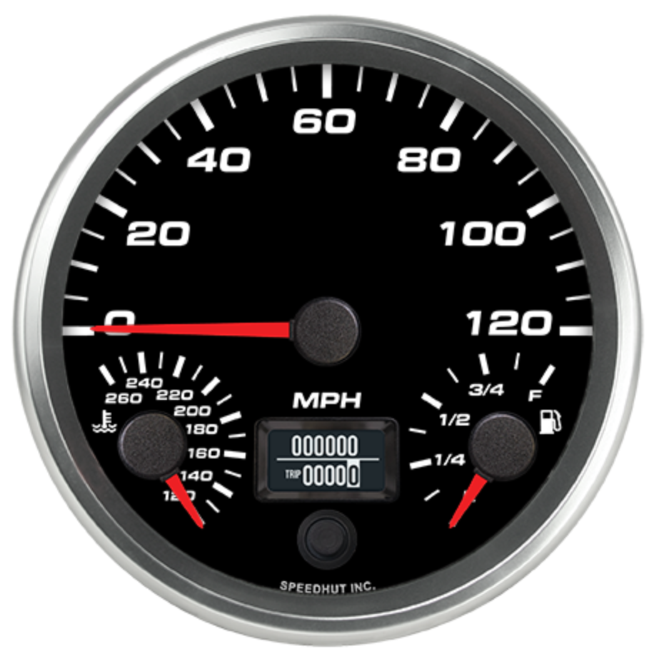 4.5" Triple 120 mph Speedo/Fuel Level/WT Temp - Black Dial / White Num ...
